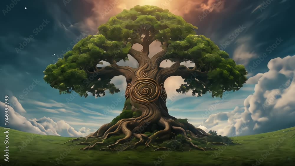 mythical fantasy folklore Yggdrasil world tree of life with horizon ...