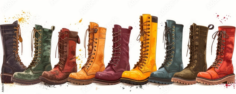 white background cutouts of long boots collection Set of different ...