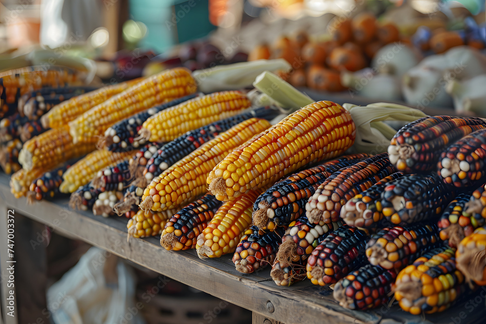 Mix of peruvian native variety of heirloom corns from local market in ...