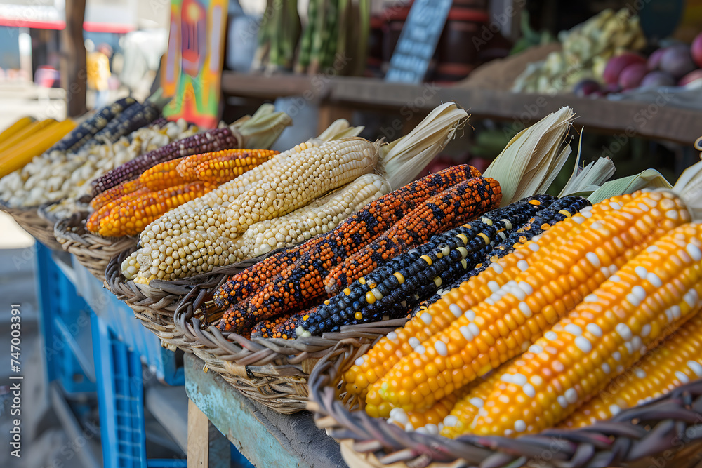 Mix of peruvian native variety of heirloom corns from local market in ...