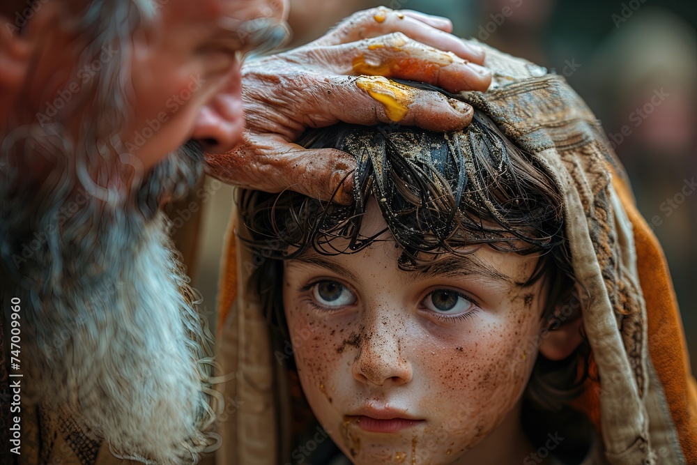 Samuel anointed David with the oil. Bible story. Stock Photo | Adobe Stock