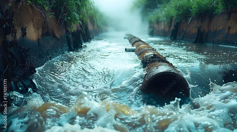 Environmental damage concept, Industrial and factory wastewater ...