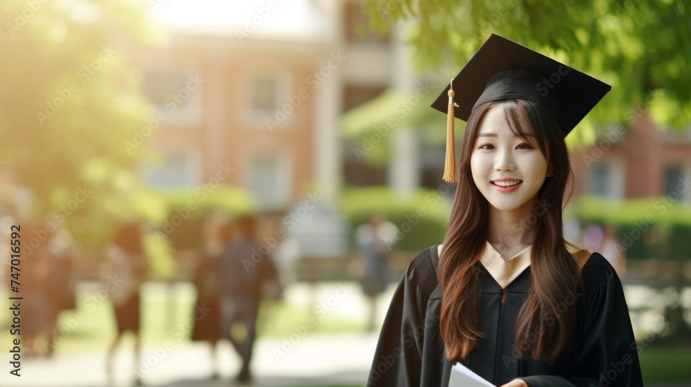 Happy graduating international students wearing bachelor gowns and ...