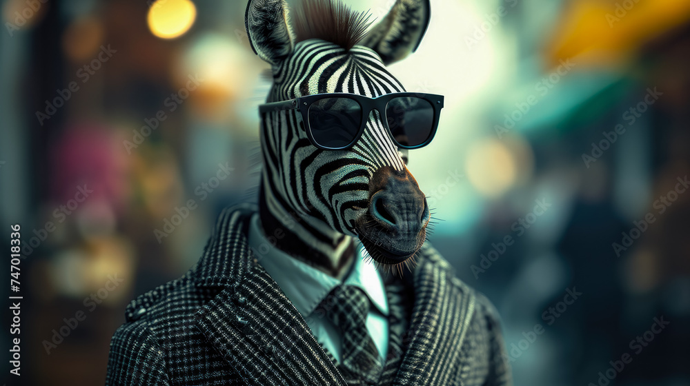 Fashionable zebra strides through city streets in tailored elegance ...