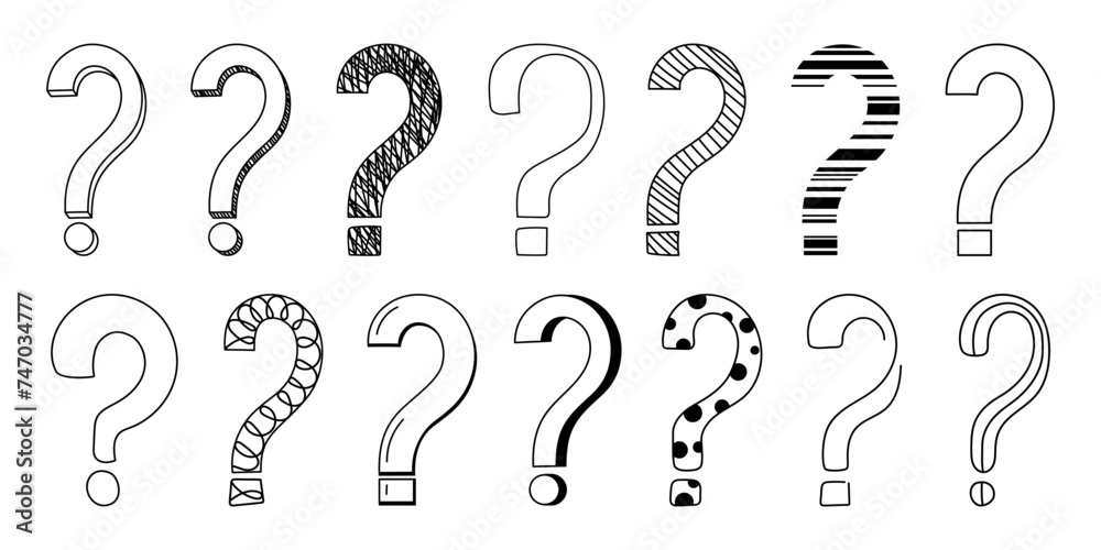 Doodle question mark hand drawn sketch vector illustration set isolated ...