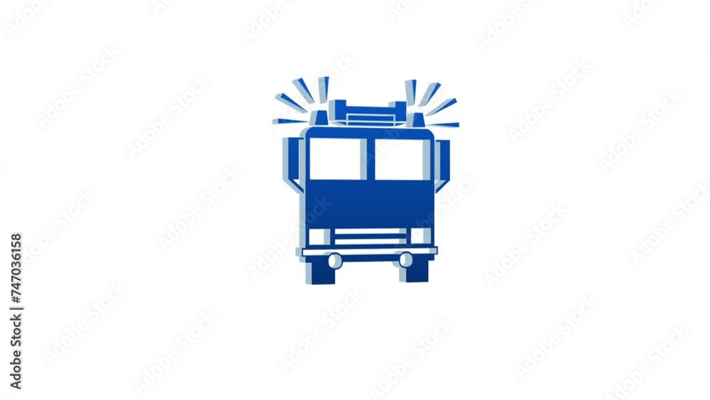 Loopable blue color 3d fire engine logo icon rotating animation white ...