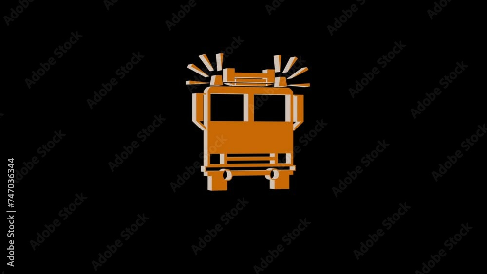 Loopable brown color 3d fire engine logo icon rotating animation black ...