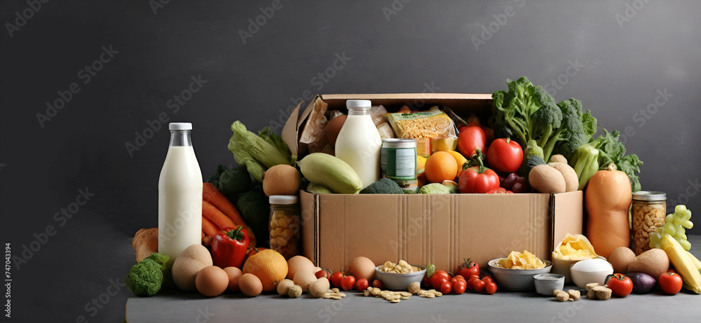 Cardboard box with food vegetables and fruits in a cardboard box food ...