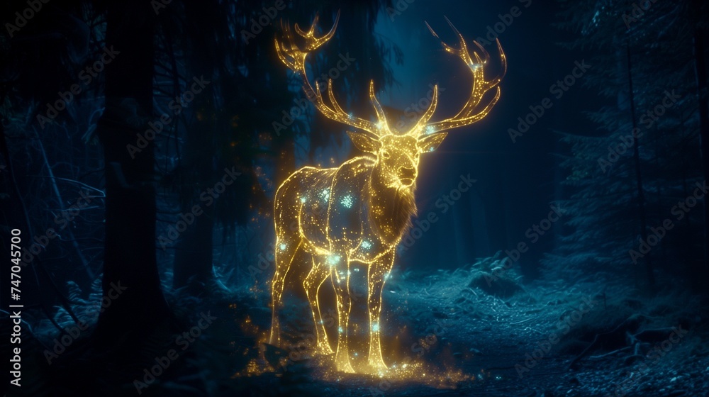 A majestic stag with radiant antlers stands as a guardian of the forest ...
