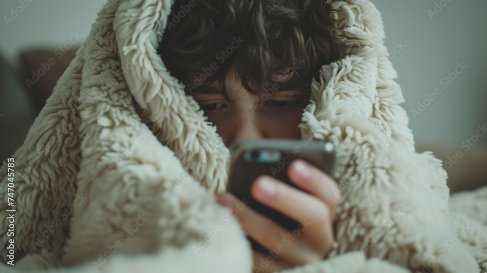 A young boy is intently looking at a smartphone screen symbolizing the ...