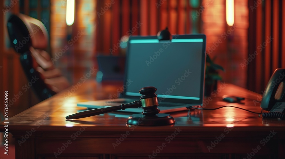 An illustration of a virtual court concept, depicting an online court ...