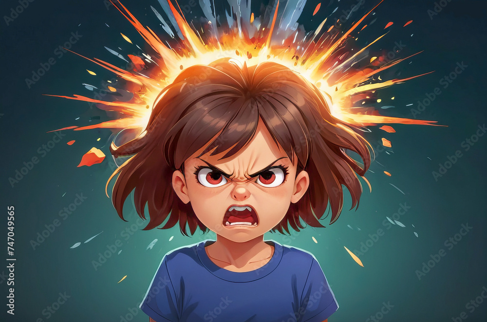 Portrait of child head with explosion in head symbolizing brain ...