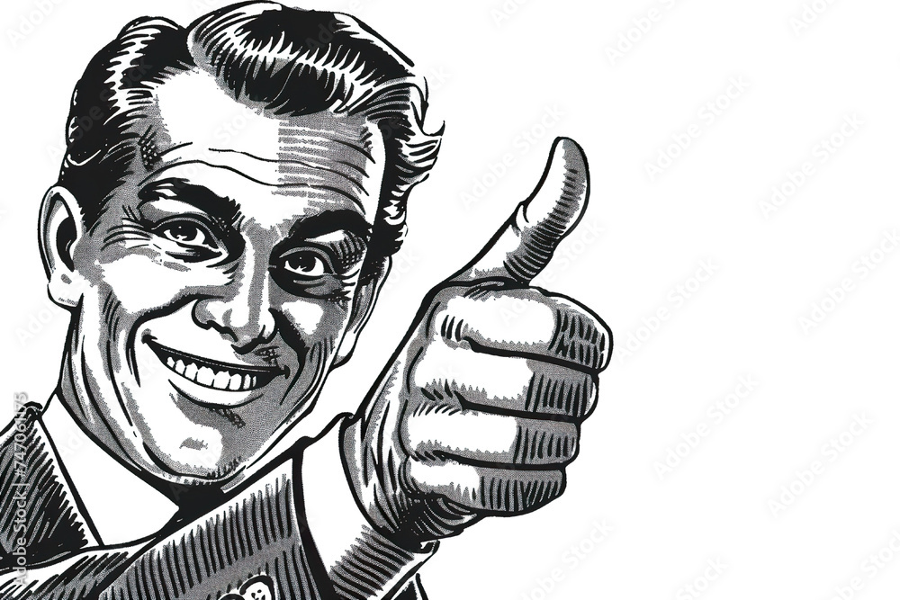 Black and white vector clip art from the 1950s man with thumb up ad ...