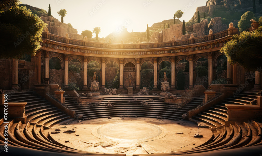 Ancient Roman amphitheater ruins bathed in soft sunlight, showcasing ...
