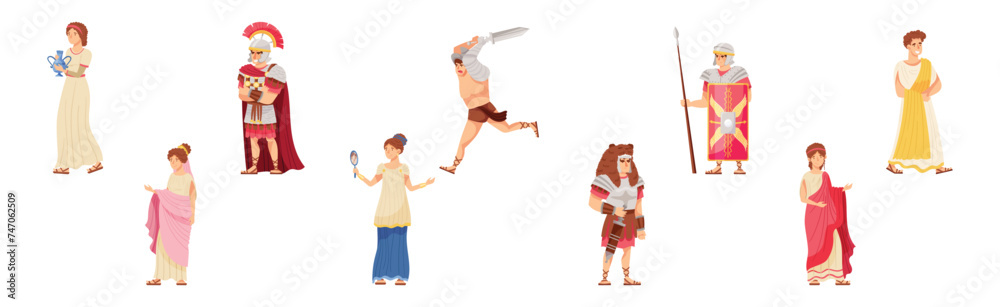 Ancient Roman People Character in Traditional Garment Vector Set Stock ...