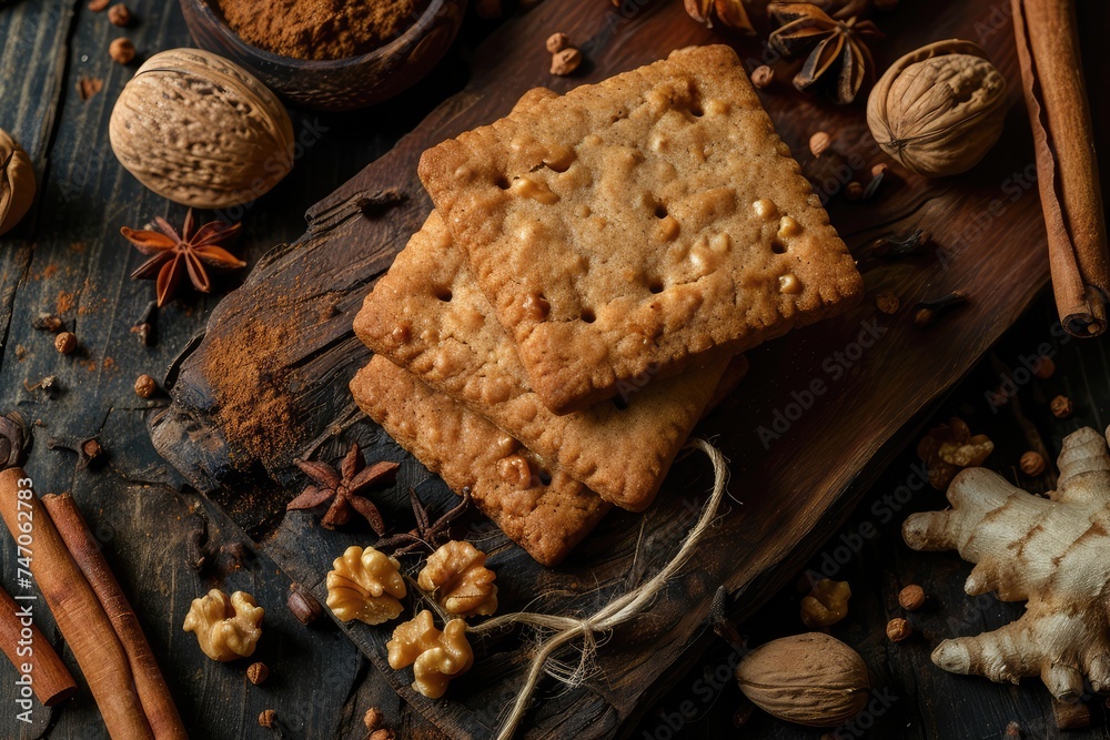 Ginger Snap. Rectangular Ginger Nut Biscuit Square Cookies with ...