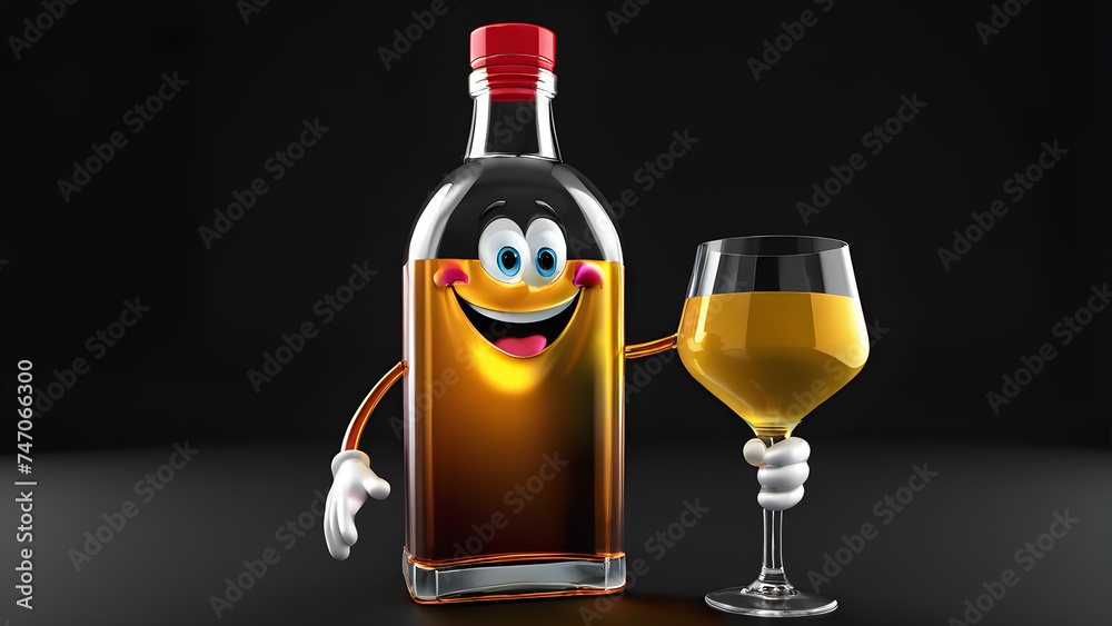 cartoon liquor bottle. a cartoon character with a happy face funny ...