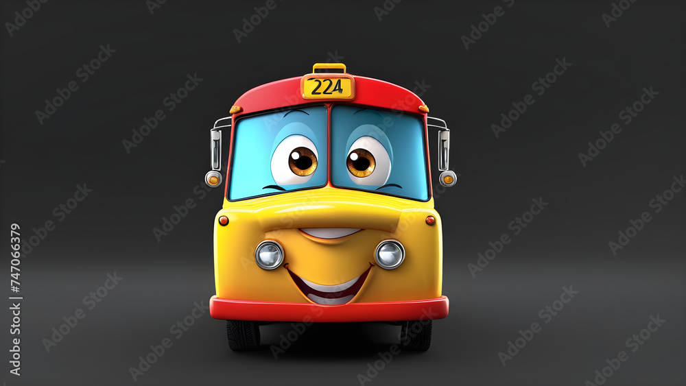 cartoon bus. a cartoon character with a happy face funny long bus on a ...