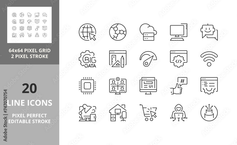 Line icons about internet. Editable vector stroke. 64 and 256 Pixel ...
