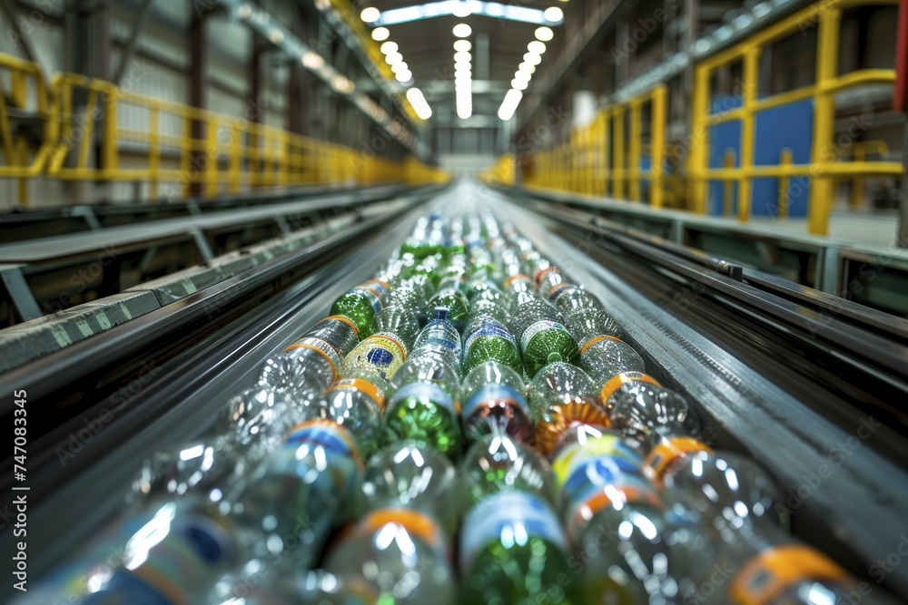 Recycling conveyors in a plant sort recyclables, demonstrating an ...