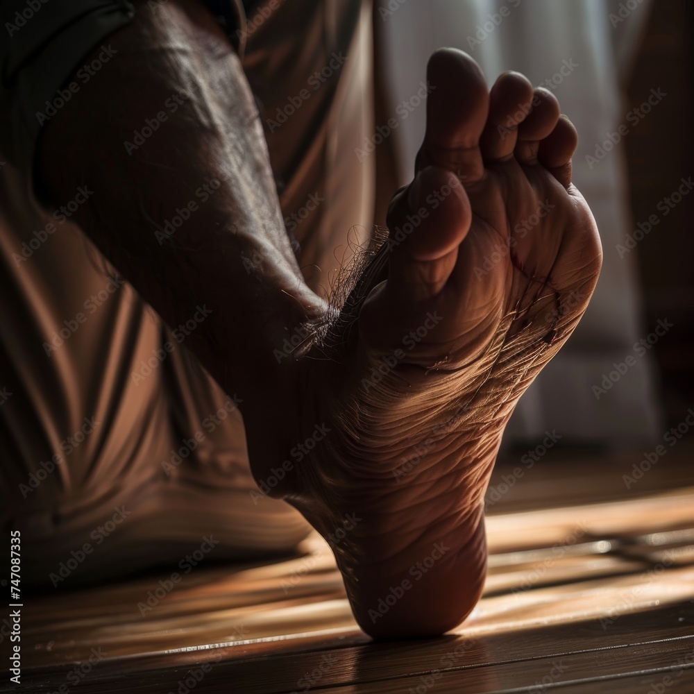 Gout Flare-up in Foot - An individual sitting with their foot elevated ...