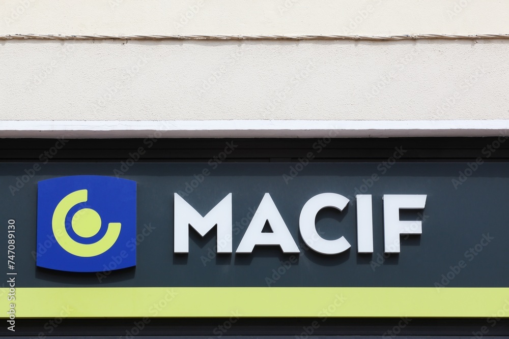 Bourg, France - July 26, 2023: Macif logo on a building. The Macif ...