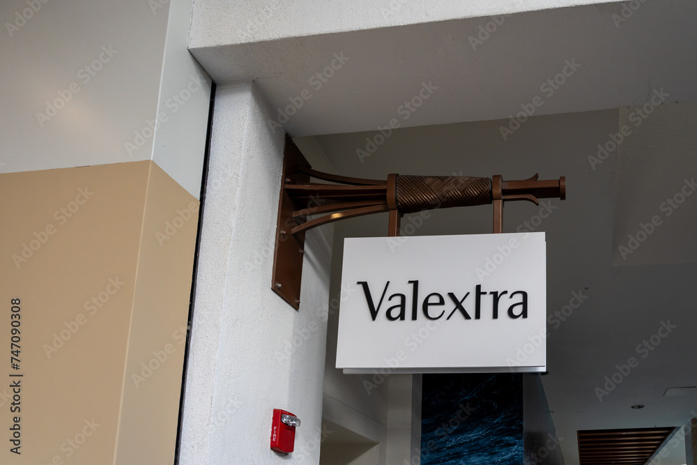 Honolulu, HI, USA - January 14, 2024: Close-up of the Valextra logo ...