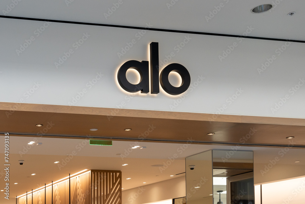 Honolulu, HI, USA - January 14, 2024: Close-up Alo store sign at their ...