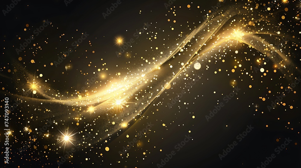 Elegant golden scene diagonal glowing with lighting effect sparkle on black background. Template ...
