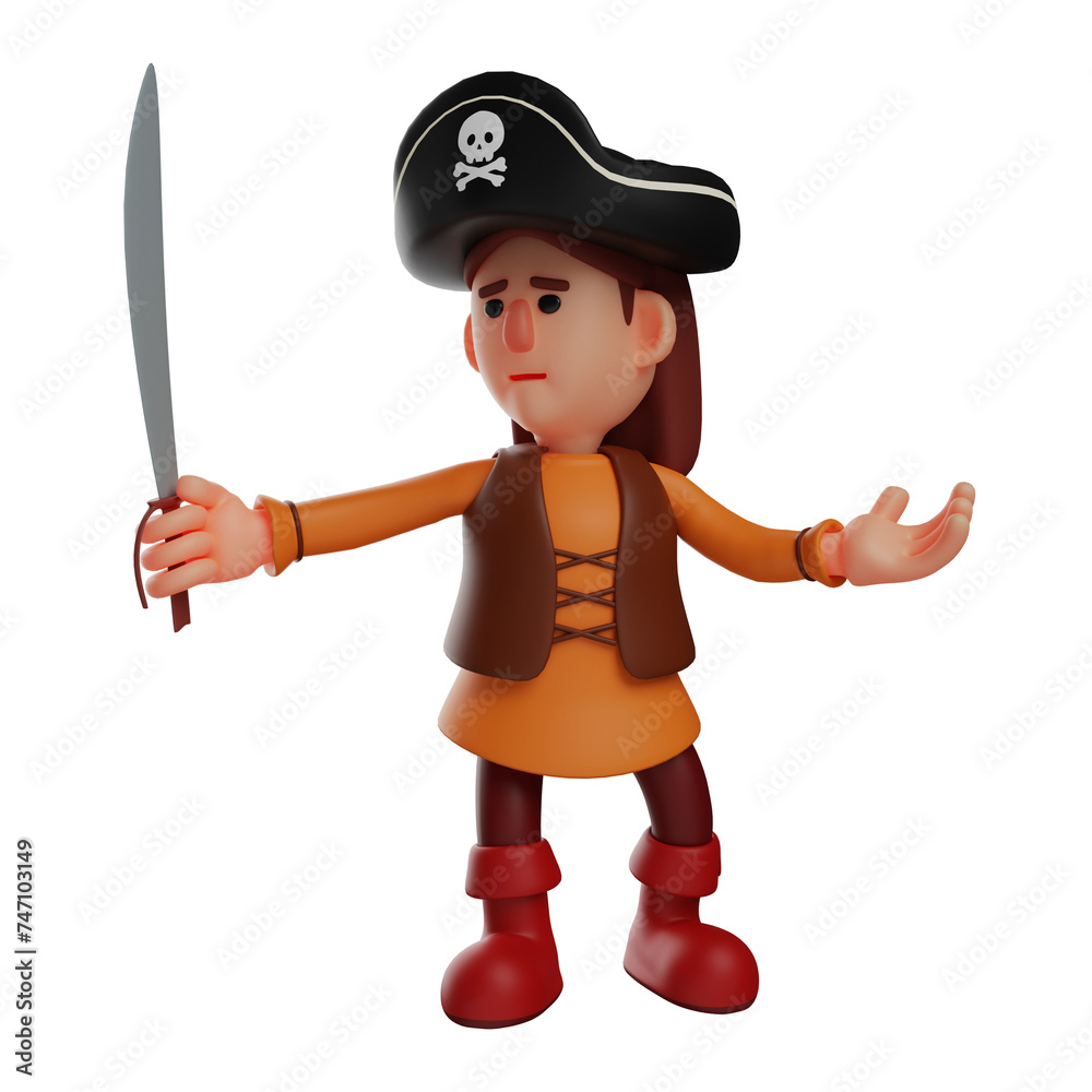 3D illustration. Cool 3D pirate character carrying a sword. with one ...