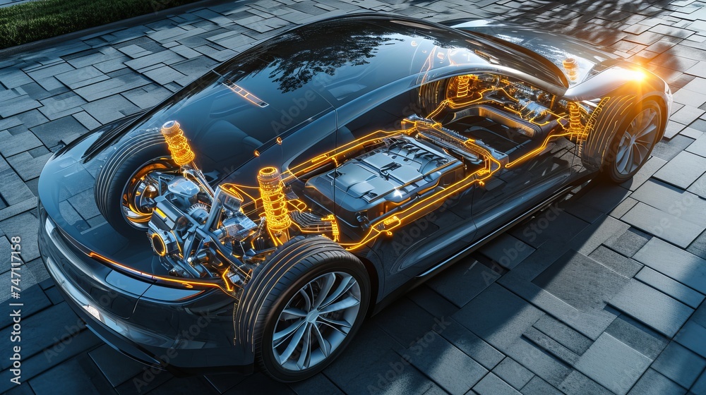 Electric Vehicle with Visualized Gearbox System Illuminated, Optimizing ...