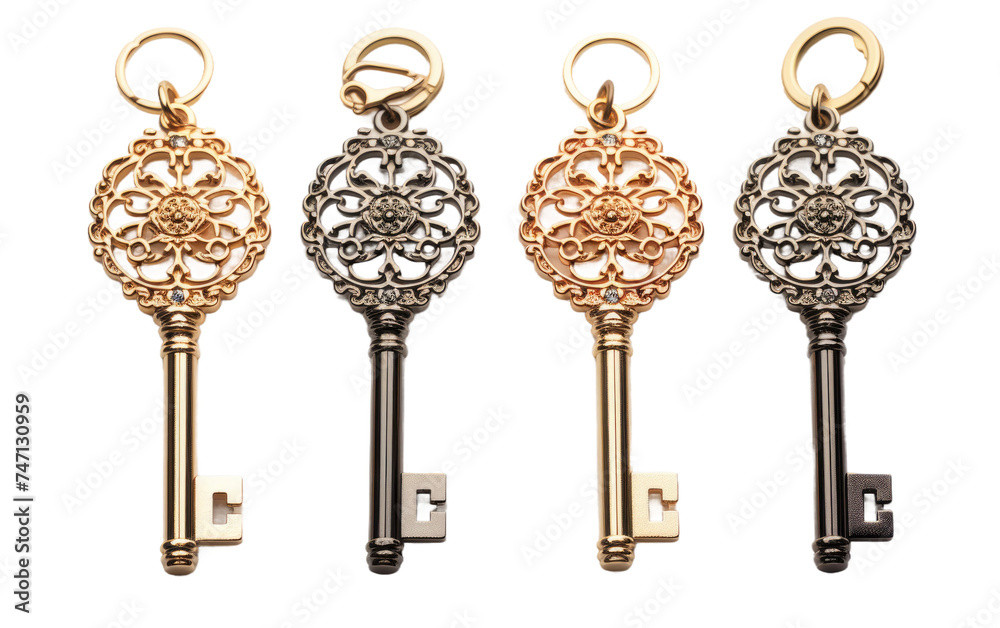 Four distinct styles of keys lined up side by side. Each key varies in ...