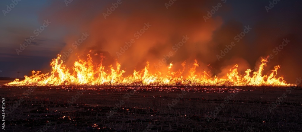 A controlled burn in a field has ignited into a large, spectacular ...