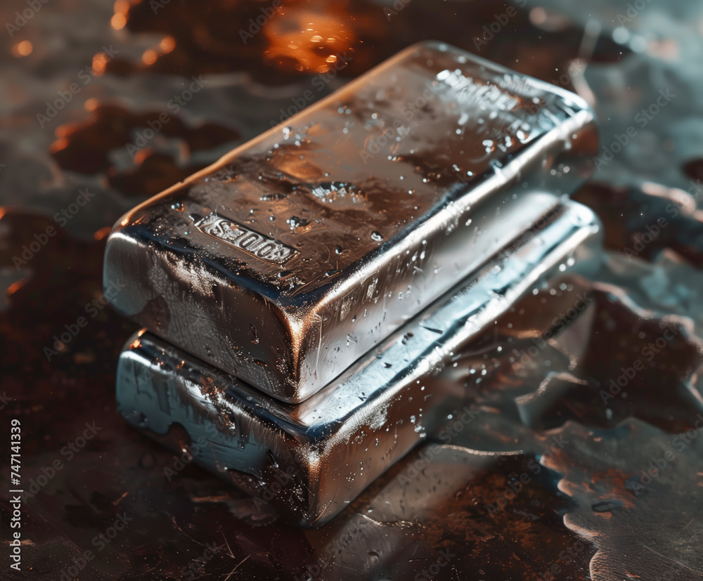 Silver bars glistening with condensation, close-up. Concept of precious ...