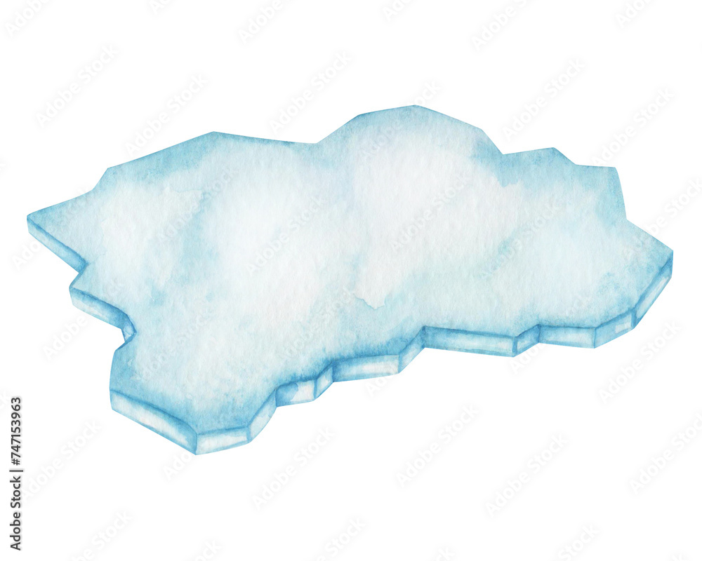 Watercolor illustration. Hand painted blue and white floating ice. Ice ...