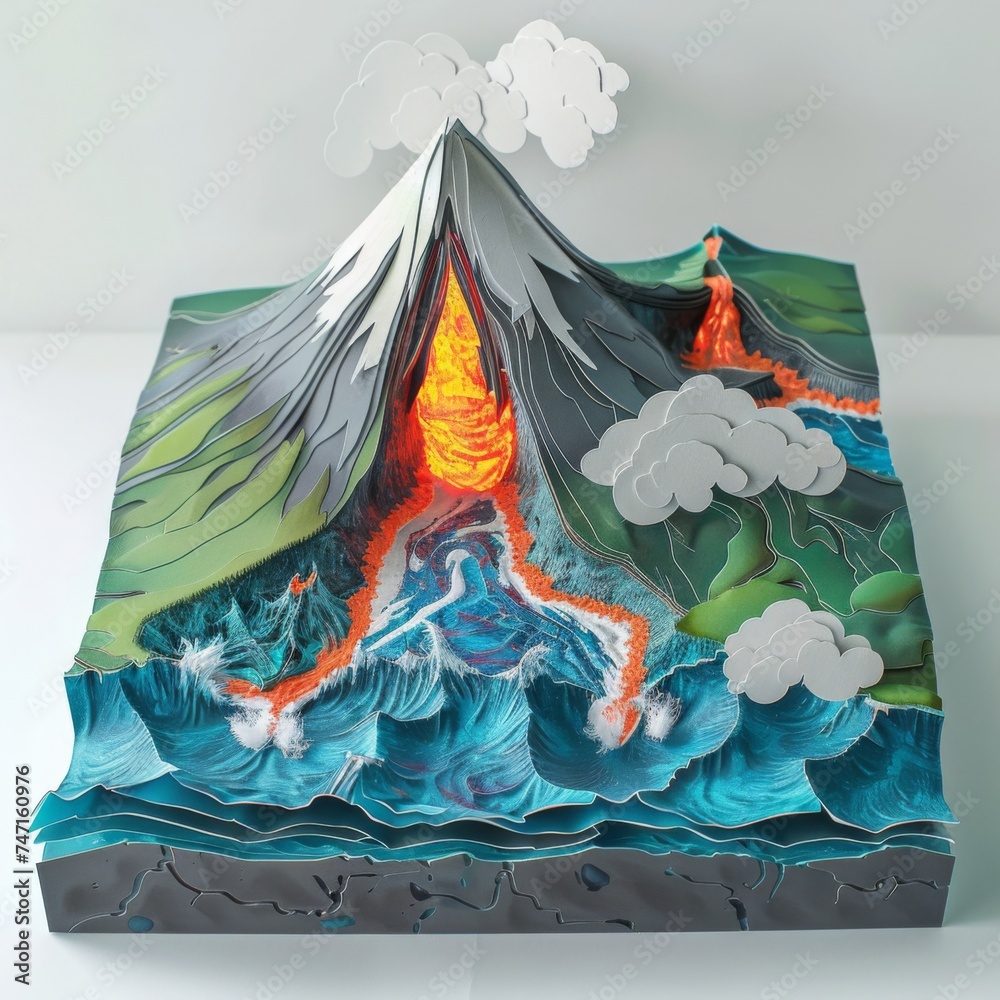 Volcano eruption. Illustration of a volcano and nature scheme in ...