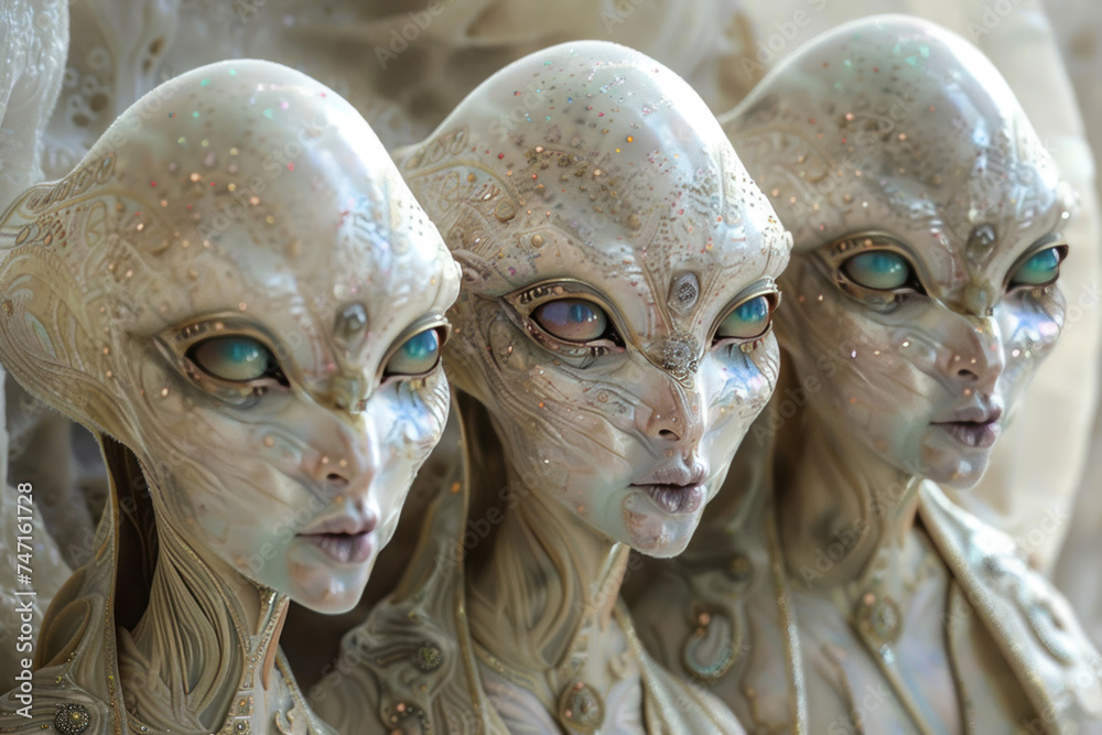 White humanoid aliens with large round heads. Polar Star Seed, a ...