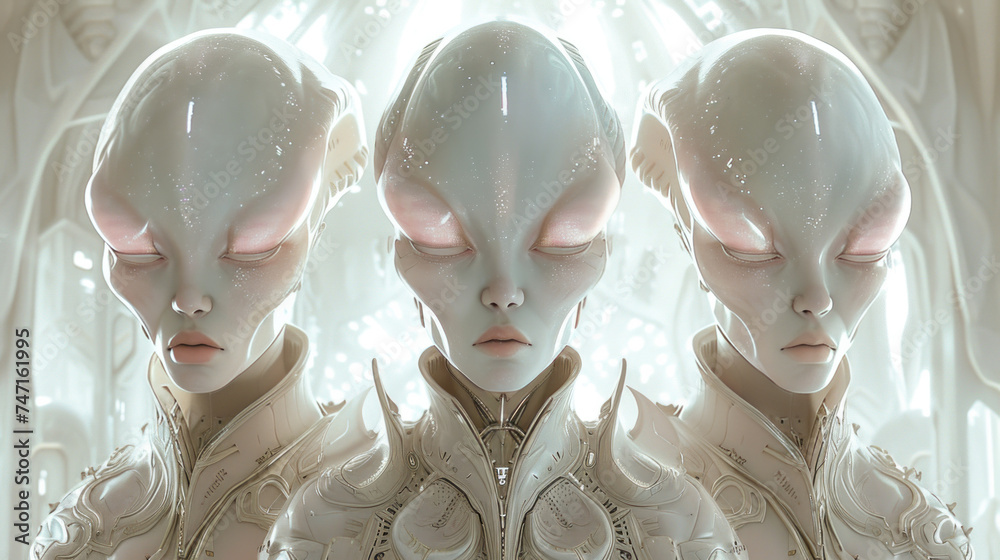 White humanoid aliens with large round heads. Polar Star Seed, a ...