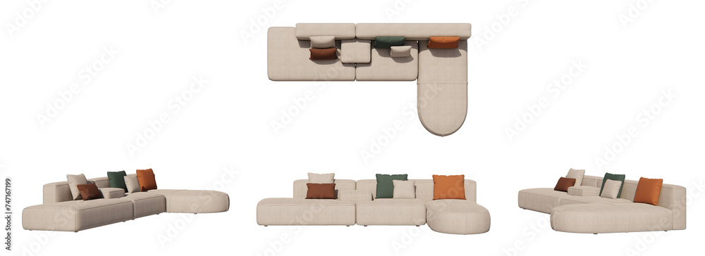 sofa l shape, living room, isometric sofa, sofa with pillows mockup ...