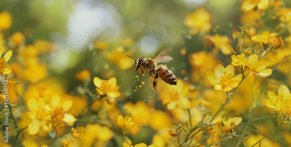 bee on the flower, Bee Nectar Dance Two bees perform a waggle dance to ...