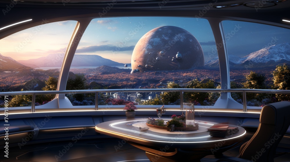 Futuristic spacecraft interior design with advanced control panels for ...