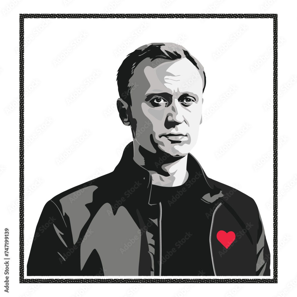 Vector Alexei Navalny wearing a jacket with a heart symbol on the chest ...