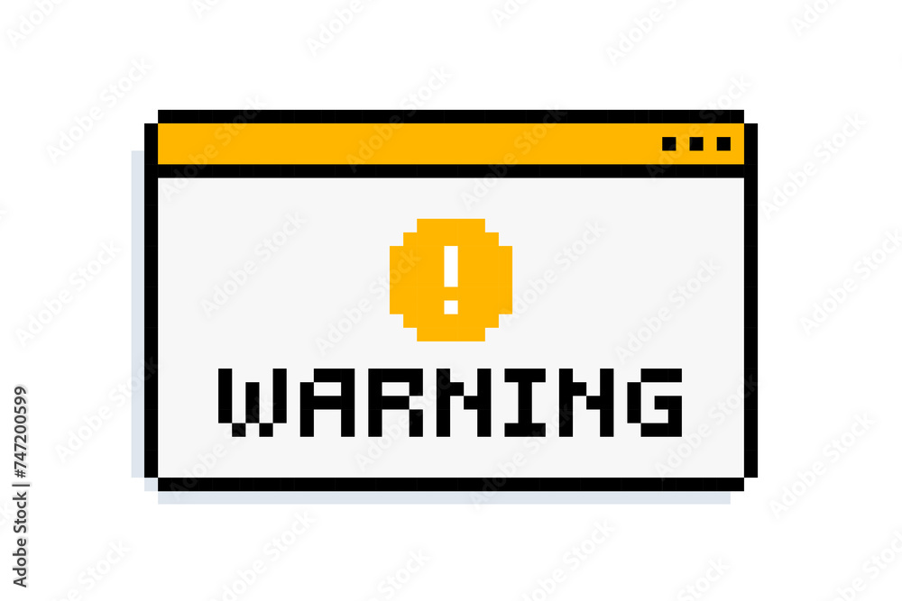 Warning - retro message window in 8-bit style. Vintage video game style ...