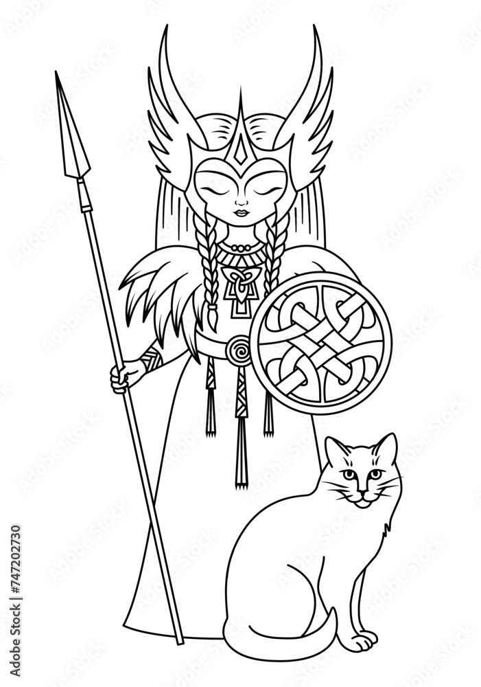 Scandinavian goddess Freya. Pagan goddess of love and war. Vector ...