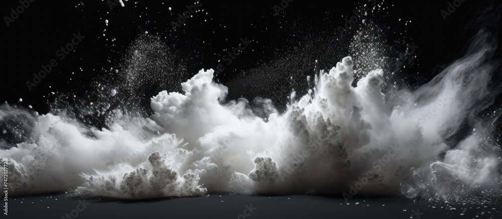 A dynamic black and white scene capturing the force of a crashing wave ...