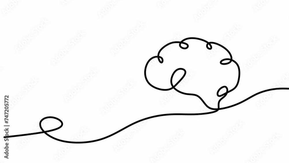 Drawing animation one line brain. Continuous single line brain. Line ...