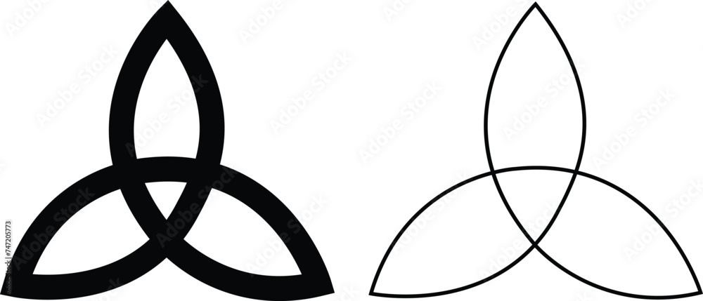 Triquetra sign icon set. Leaf like celtic simple symbol black line ...