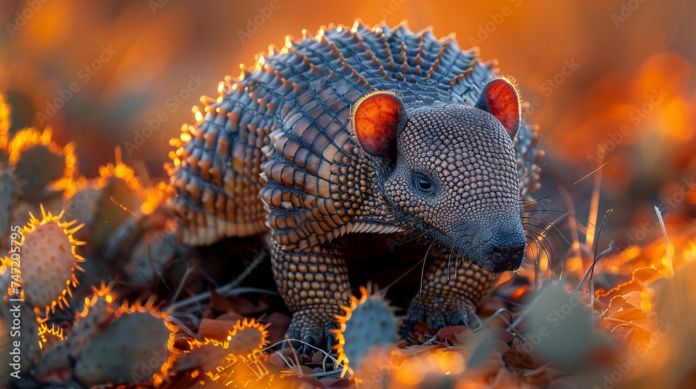 wildlife photography, authentic photo of a armadillo in natural habitat, taken with telephoto ...