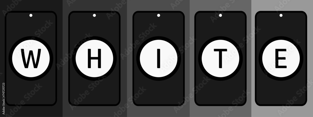 Alphabet in black color showing on the four mobile screen inside a ...