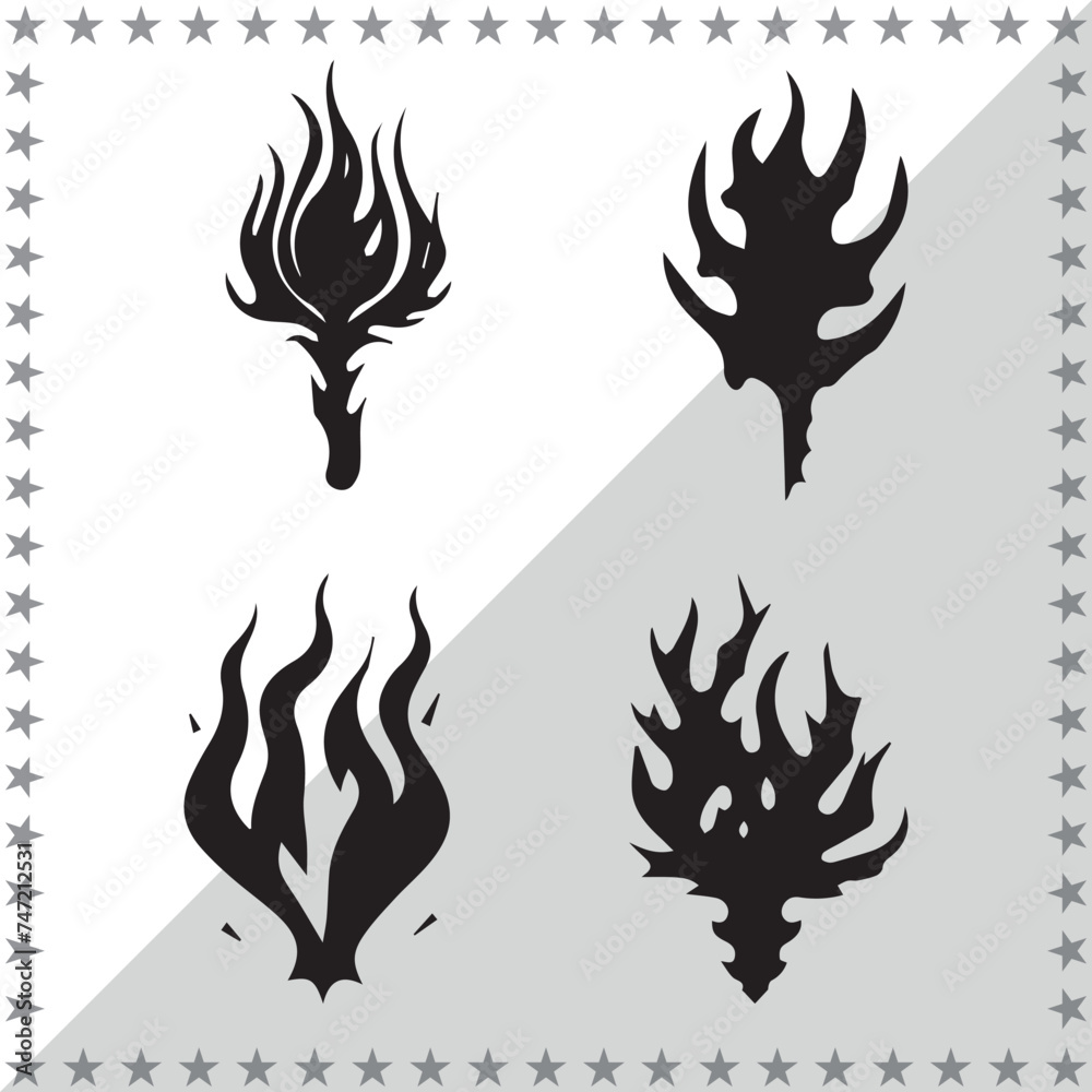 Fire Silhouette, cute Fire Vector Silhouette, Cute Fire cartoon ...
